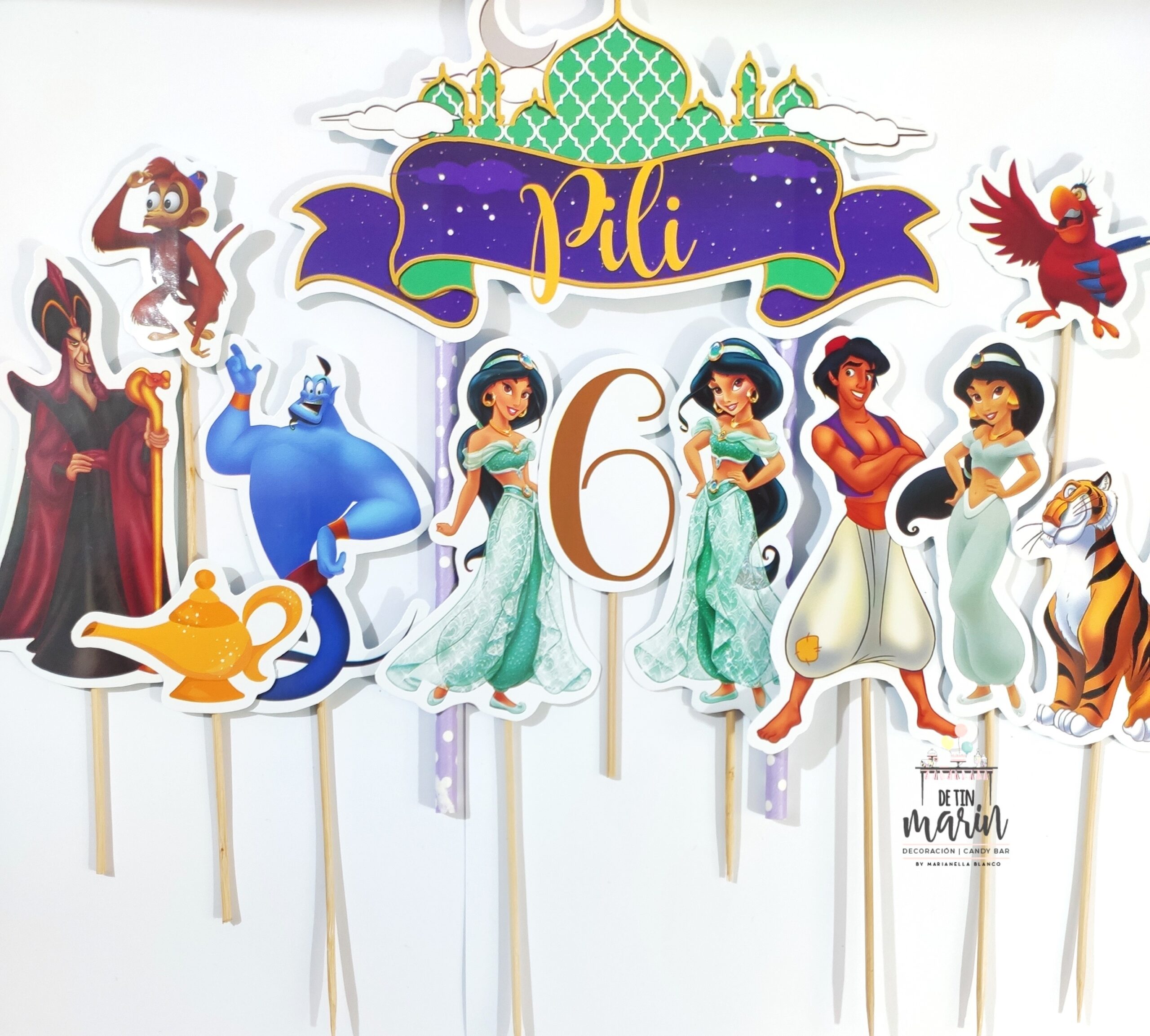 Topper de torta personalizado de Jazmin – Aladdin – De Tin Marin